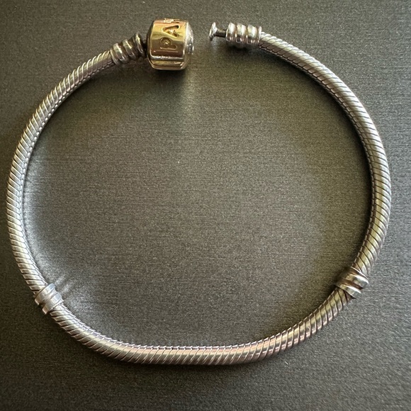 Pandora | Jewelry | Pandora Sterling Silver Bracelet With 4k Gold Snap ...